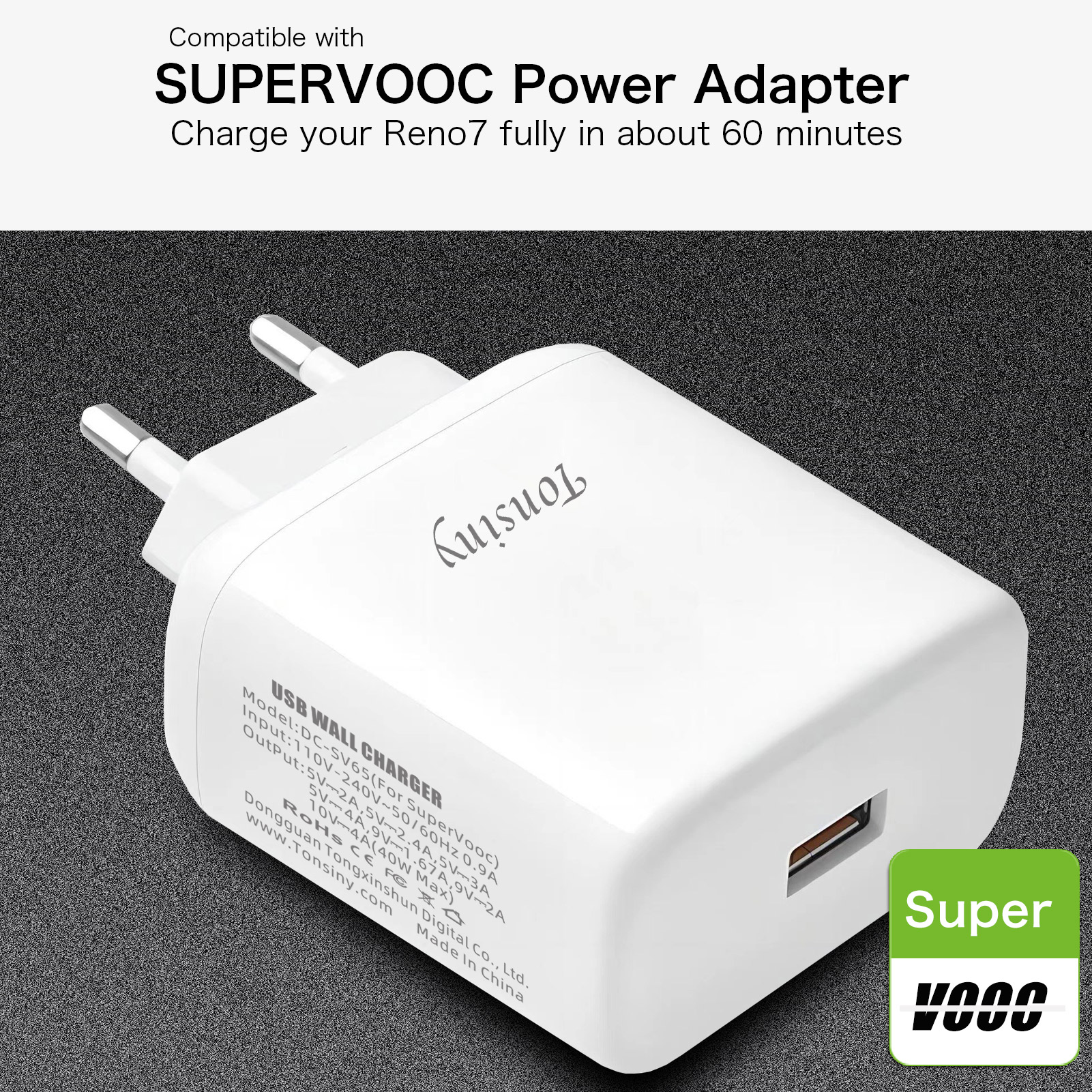 USB Wall Plug Adapter for oppo, Fast charger plug and USB C cable ...